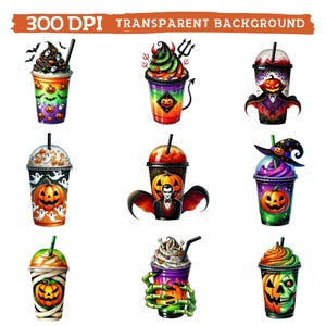 Halloween Coffee Cup Clipart, Watercolor Spooky Fall, Pumpkin Coffee ...