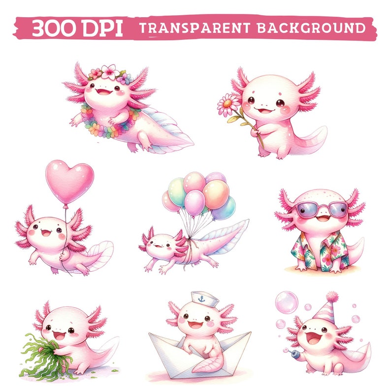 Cute Axolotl Clipart, Watercolor Axolotl Animals Nursery, Axolotl Lover ...