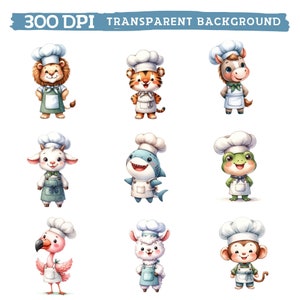 Watercolor Cute Chef Animals Clipart, Chef Animal Nursery, Chef Kitchen ...