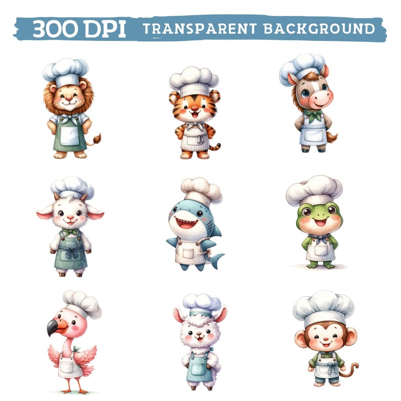 Watercolor Cute Chef Animals Clipart, Chef Animal Nursery, Chef Kitchen ...
