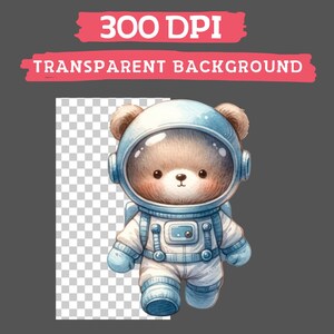 Watercolor Cute Astronaut Bear Clipart, Astronaut Cosmic Nursery Outer ...