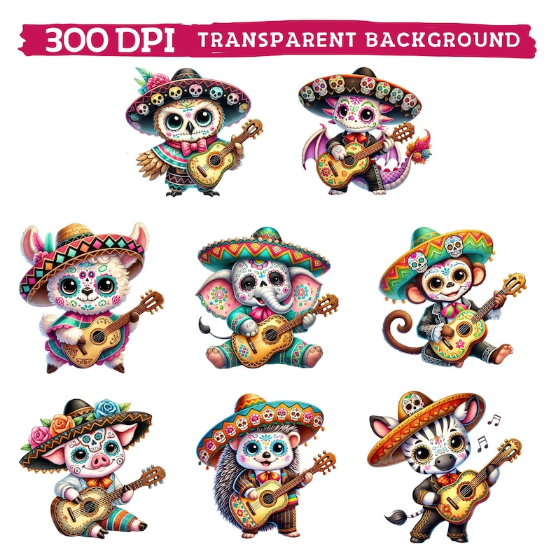 Sugar Skull Animals Clipart, Cute Dia De Los Muertos, Cute Mexican ...