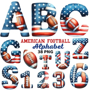 American Football Alphabet & Numbers Clipart, Watercolor Cute Touchdown ...