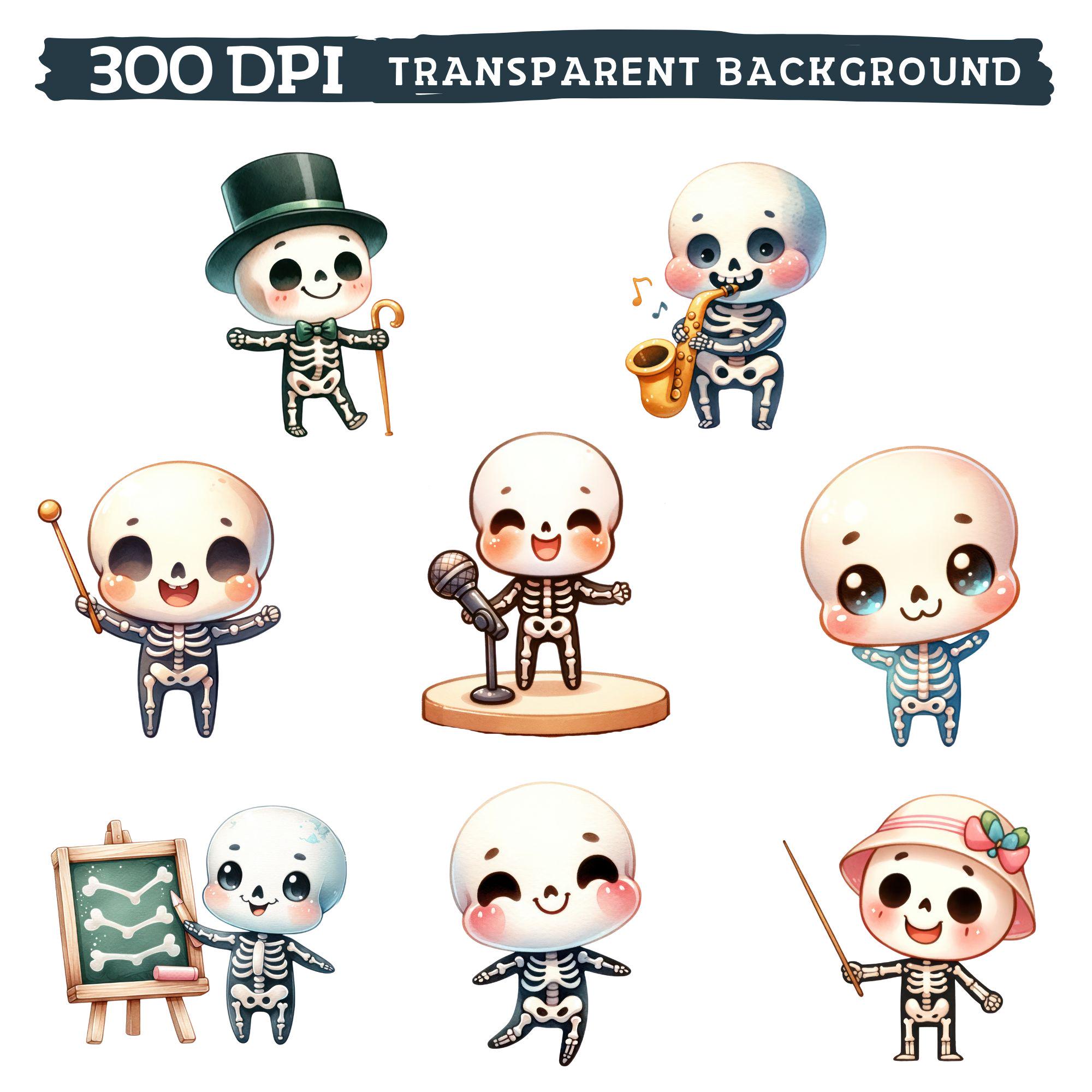 Cute Skeleton Clipart, Watercolor Educational Nursery, Spooky, Funny ...