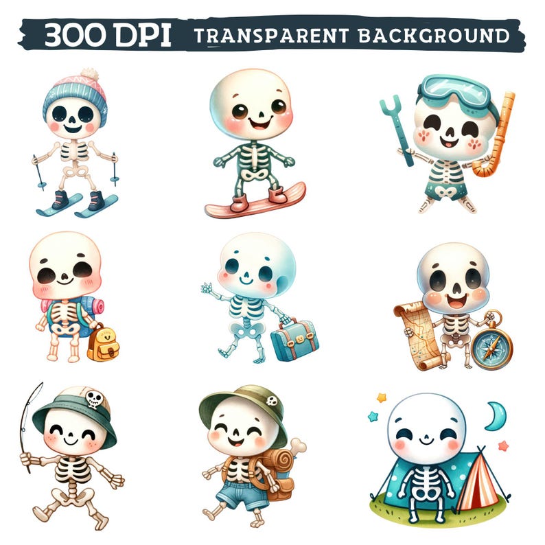 Cute Skeleton Clipart, Watercolor Educational Nursery, Spooky, Funny ...