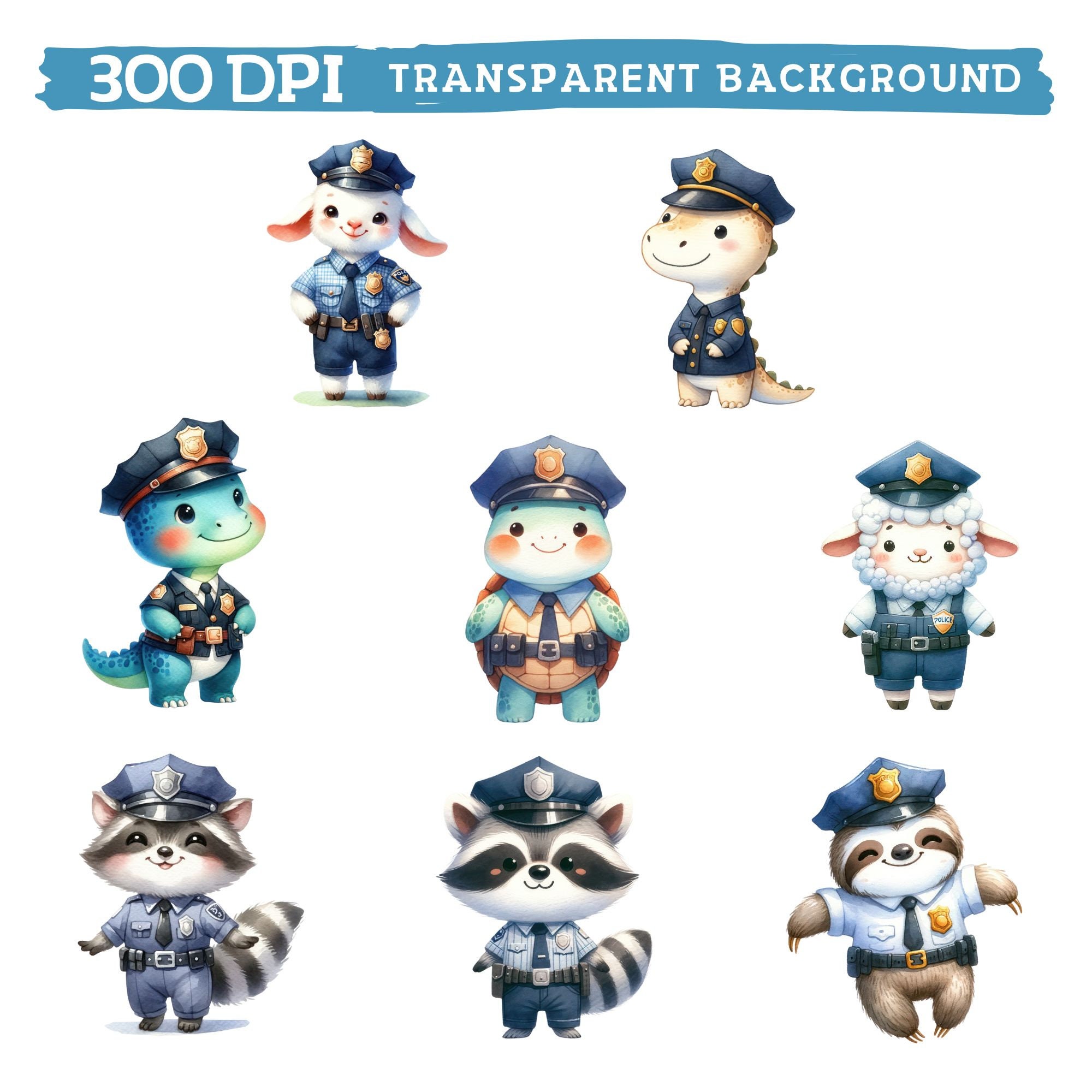 Police Animals Clipart, Watercolor Cute Law Enforcement Critters ...