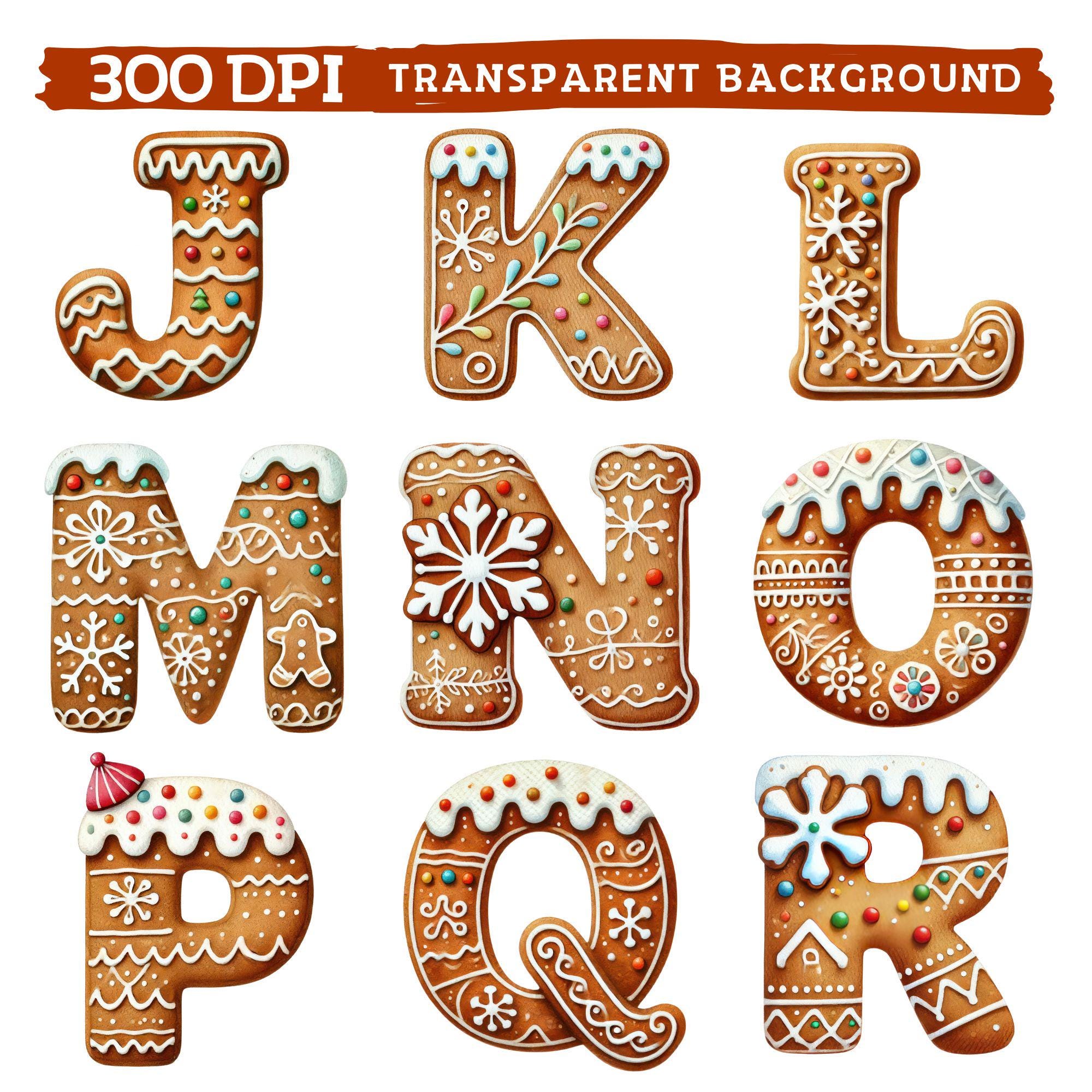 Gingerbread Alphabet Clipart, Christmas Letters & Numbers, Holiday ...