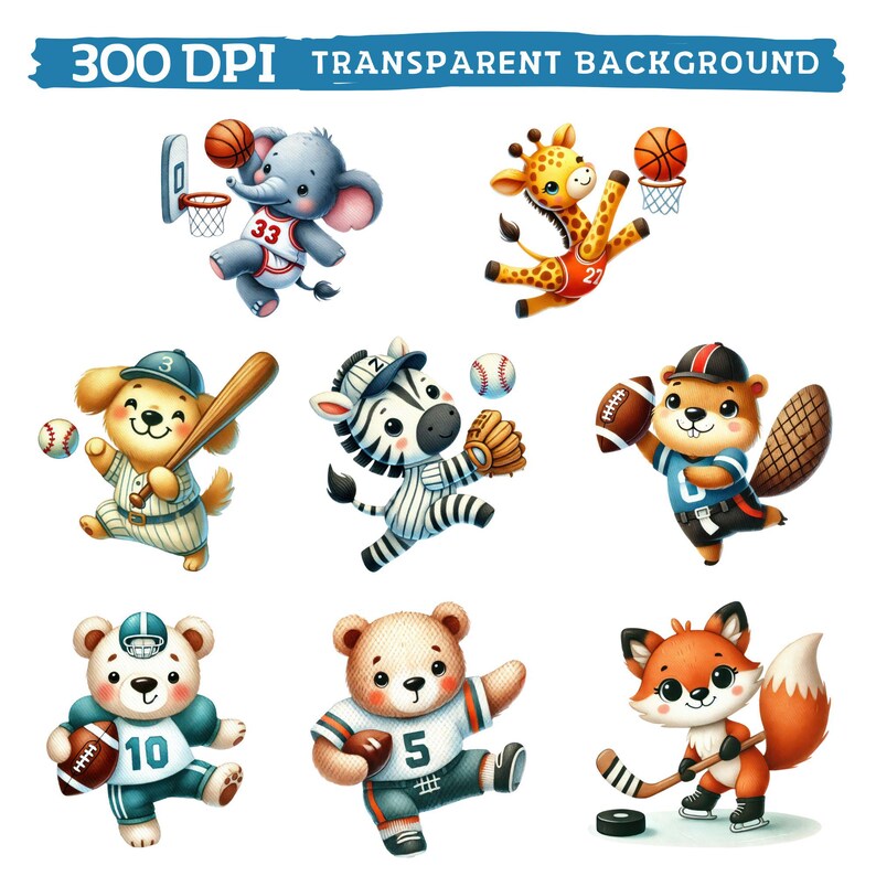 Cute Animal Sportsperson Clipart, Watercolor Kids Sport, Athlete ...