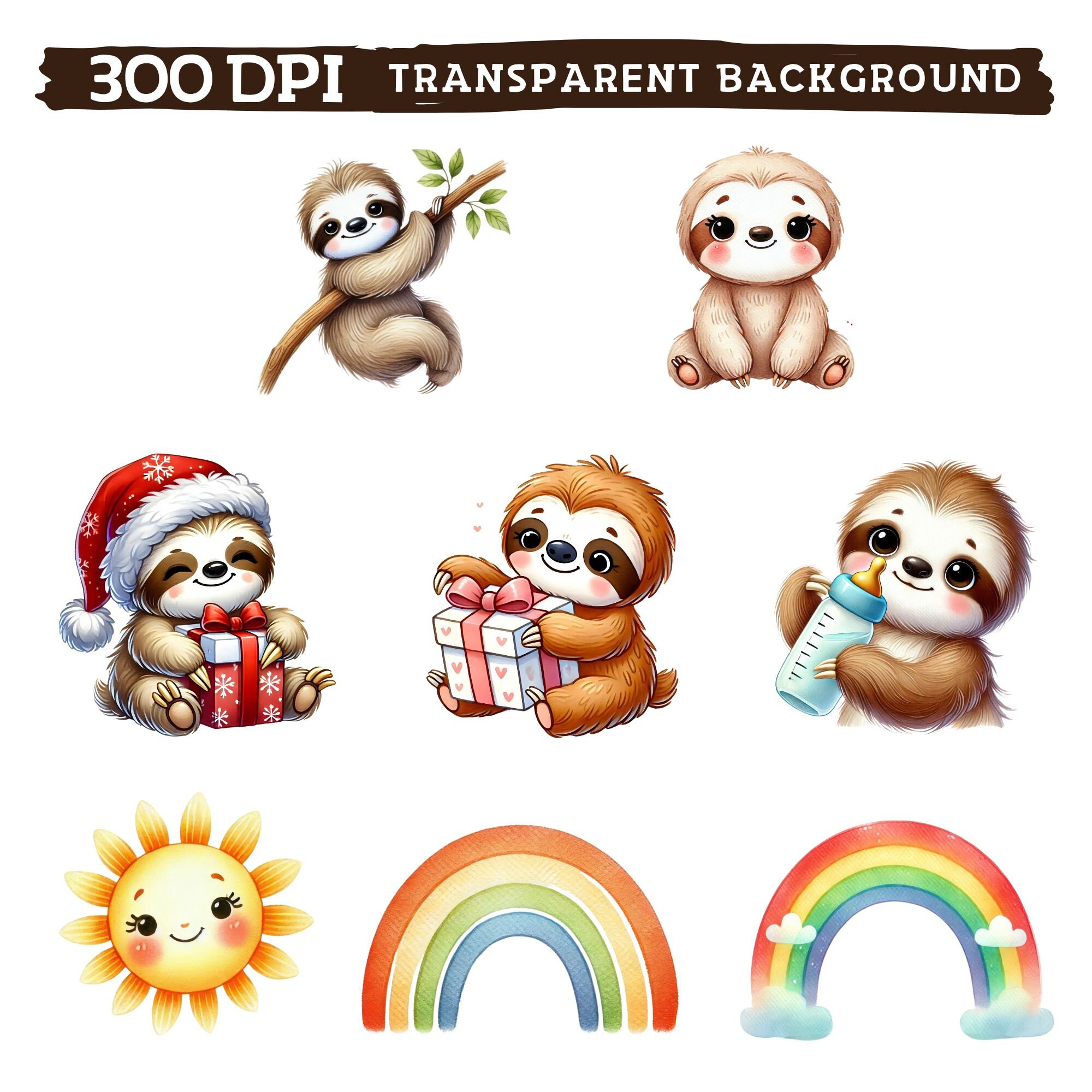 Cute Sloth Clipart, Watercolor Sloth Nursery, Spring Woodland Animal ...
