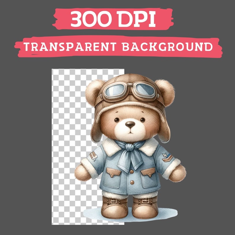 Watercolor Cute Aviator Bear Clipart, Boy Nursery Aircraft Helicopter ...