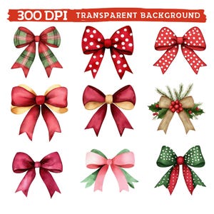 Christmas Coquette Bow Clipart, Watercolor Festive Holiday Bows ...