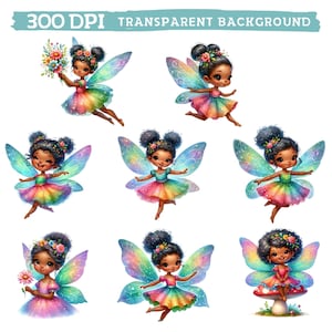 Watercolor Cute African American Fairy Clipart, Magical Fairy Garden ...