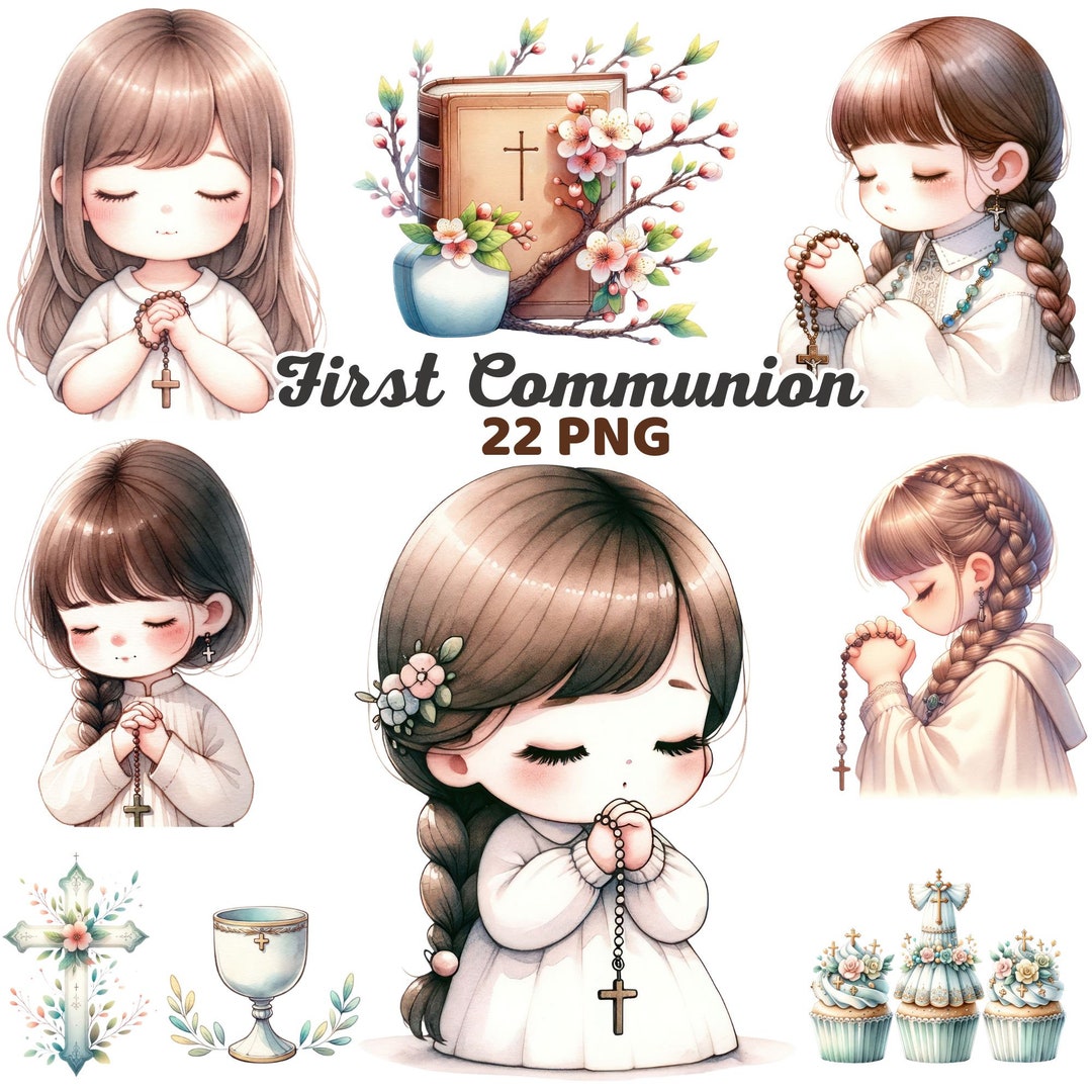 Cute First Communion Clipart, Girl Christian Clipart, Watercolor Girl ...