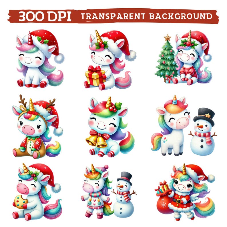 Christmas Unicorn Clipart, Watercolor Cute Holiday Unicorns, Festive ...