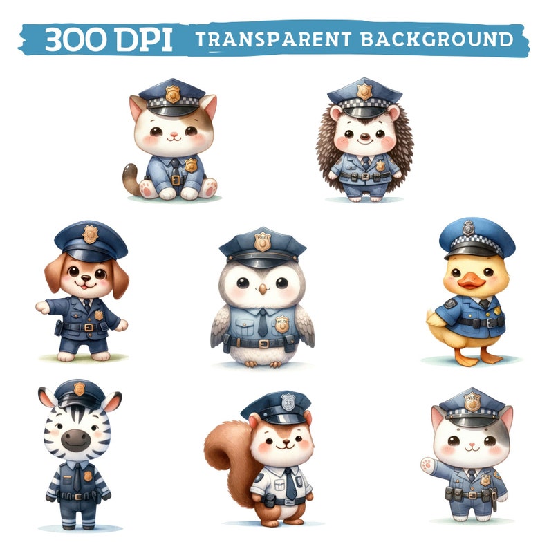 Police Animals Clipart, Watercolor Cute Law Enforcement Critters ...