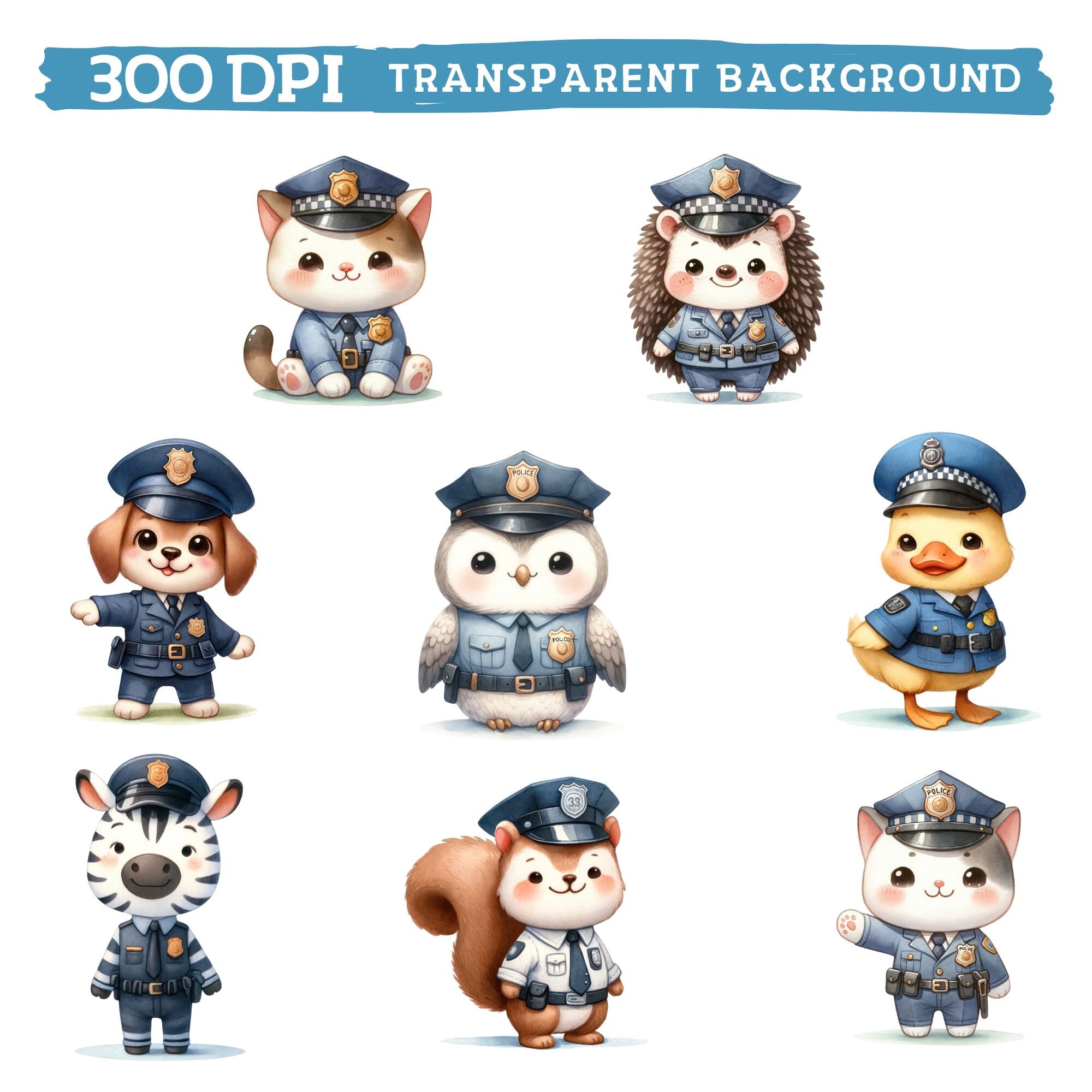 Police Animals Clipart, Watercolor Cute Law Enforcement Critters ...