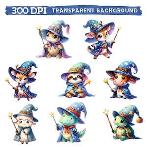 Wizard Animals Clipart, Watercolor Animal Magical Nursery, Cute Safari ...