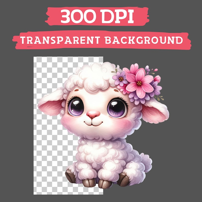 Cute Lamb Clipart, Watercolor Floral Sheep Easter & Spring Nursery ...