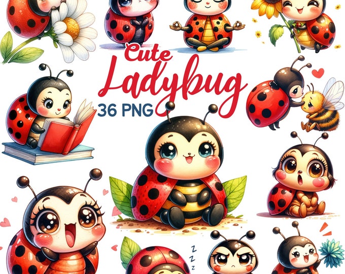 Cute Love Bug PNG Clipart Bundle, Transparent Backgrounds, Digital ...