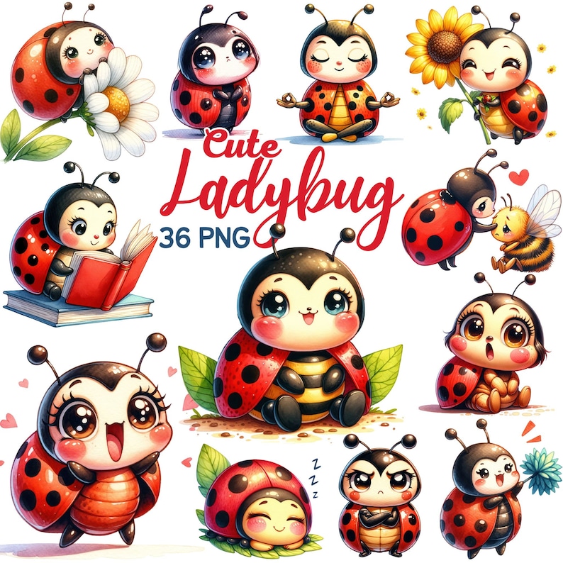 Watercolor Cute Ladybug Clipart, Spring Summer Bug Nursery Sublimation ...