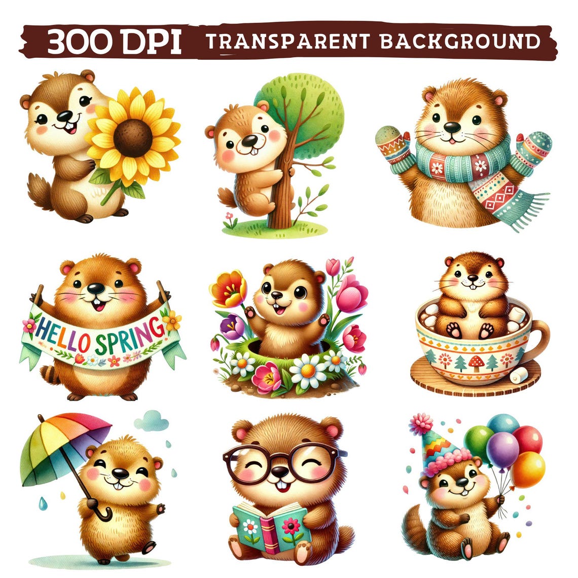 Cute Groundhog Clipart, Watercolor Rodent, Springtime Nursery Decor ...