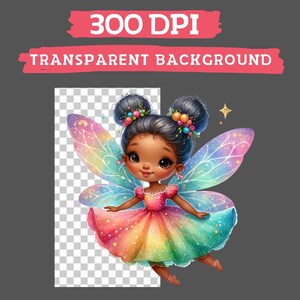 Watercolor Cute African American Fairy Clipart, Magical Fairy Garden ...