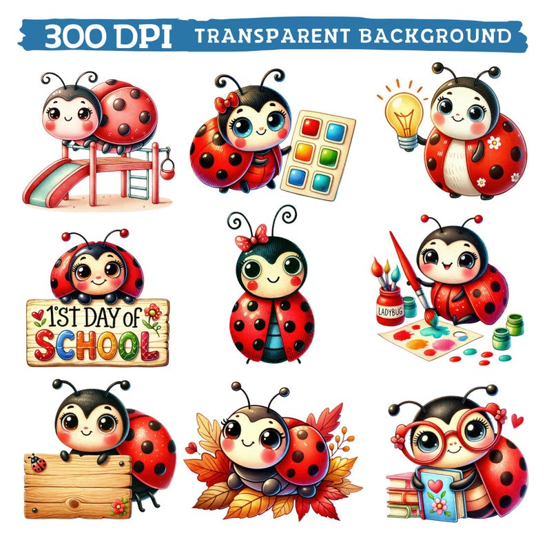 Ladybug Back to School Clipart Watercolor Cute Teacher Ladybug, Student ...