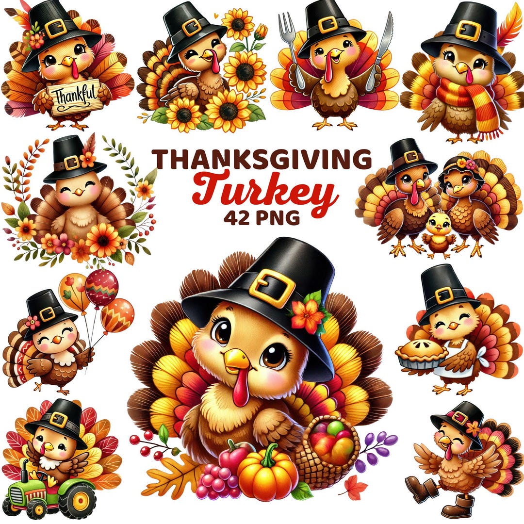 Thanksgiving Turkey Clipart, Watercolor Cute Fall Turkeys, Autumn ...