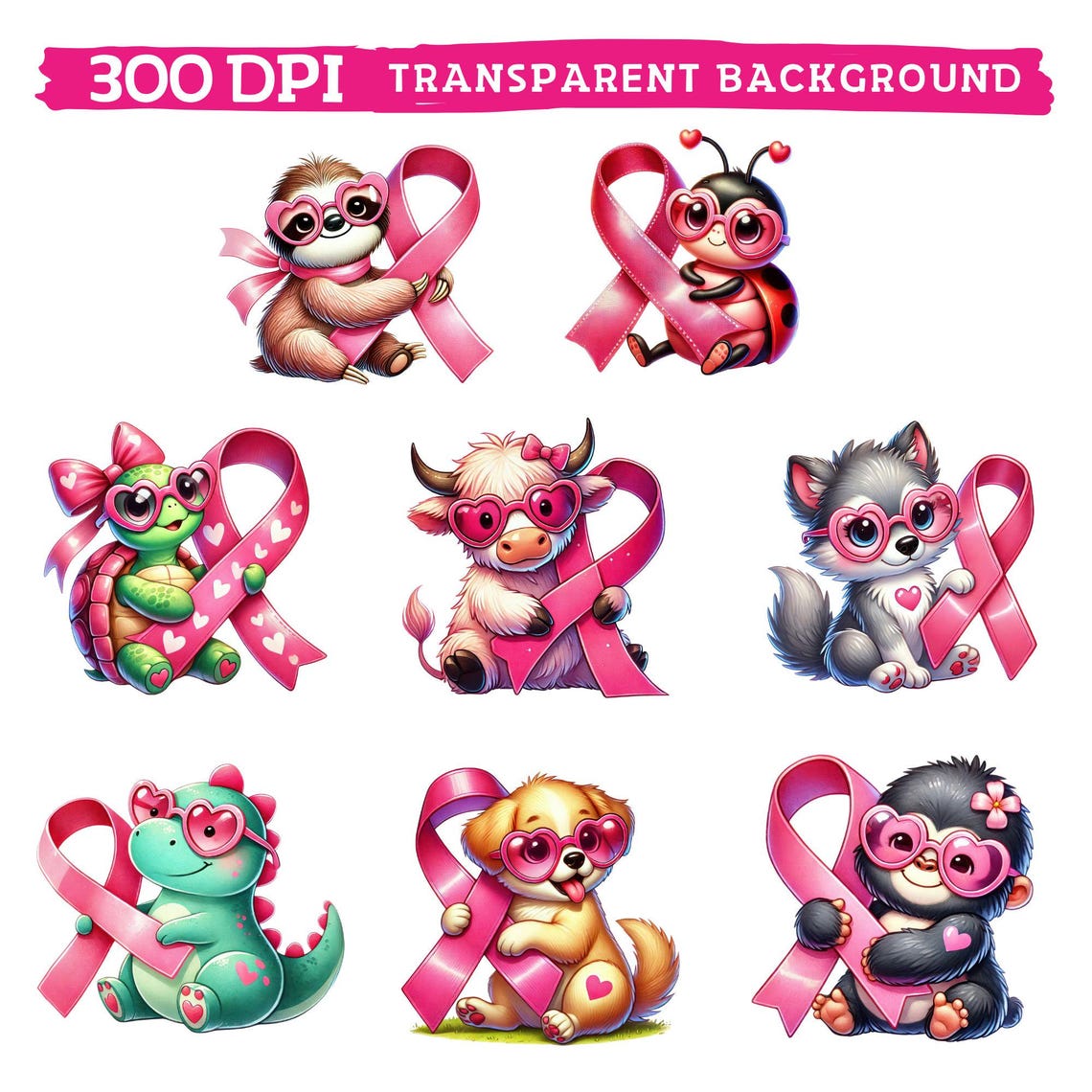 Cute Breast Cancer Awareness Animals Clipart, Woodland Jungle Animal ...