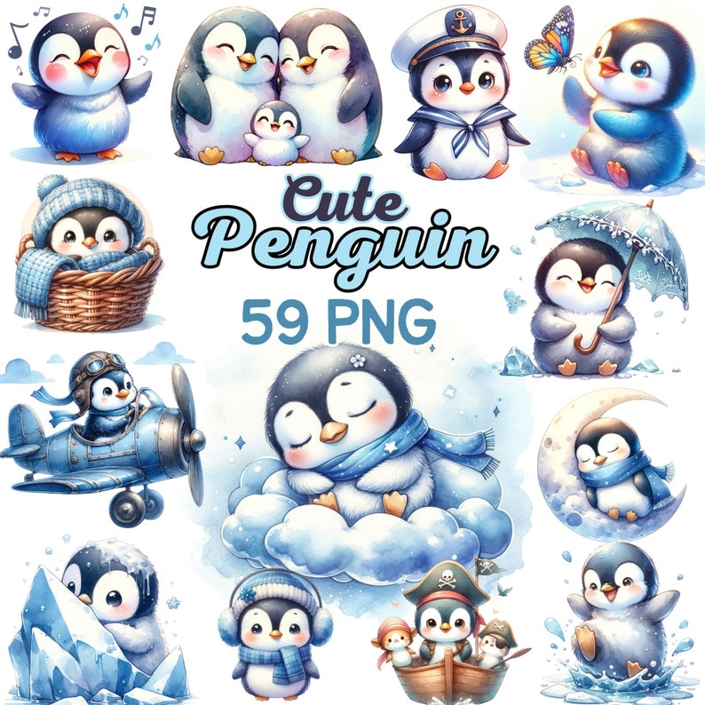 Watercolor Cute Penguin Clipart Png, Cute Kawaii Penguin Sleeping on ...