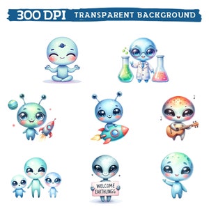 Cute Alien Clipart, Watercolor Adorable Alien, Sci-fi Nursery Decor ...