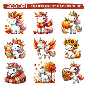 Cute Fall Unicorn Clipart, Watercolor Sweet Autumn Harvest Unicorn ...