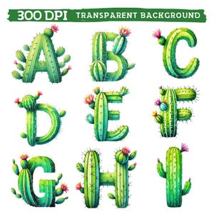 Cactus Alphabet Clipart, Watercolor Floral Letters & Numbers ...