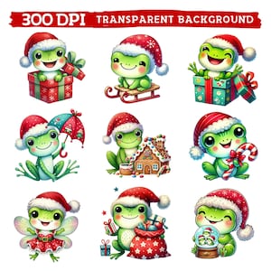 Christmas Frog Clipart, Watercolor Cute Holiday Frogs, Nursery Decor ...