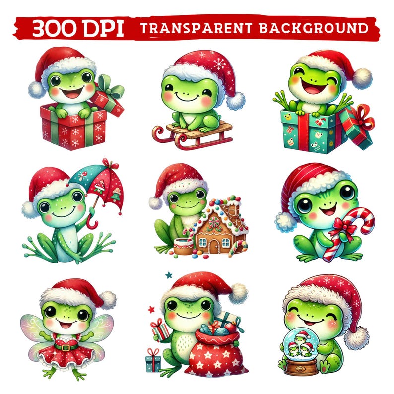 Christmas Frog Clipart, Watercolor Cute Holiday Frogs, Nursery Decor ...