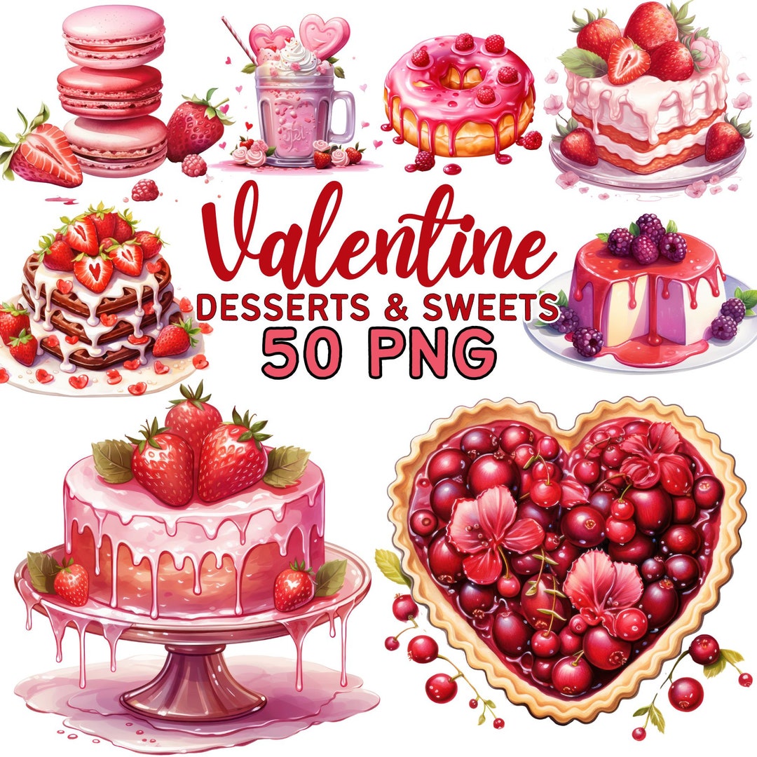 Watercolor Valentine Desserts Clipart, Sweets Cupcakes Valentine's Day ...