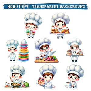 Cute Boy Chef Clipart, Watercolor Kids Kitchen, Cooking, Baking Nursery ...