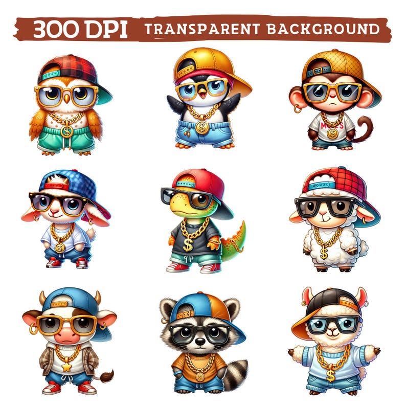 Hip Hop Animals Clipart, Watercolor Cute Rapper Animal, Woodland Jungle ...