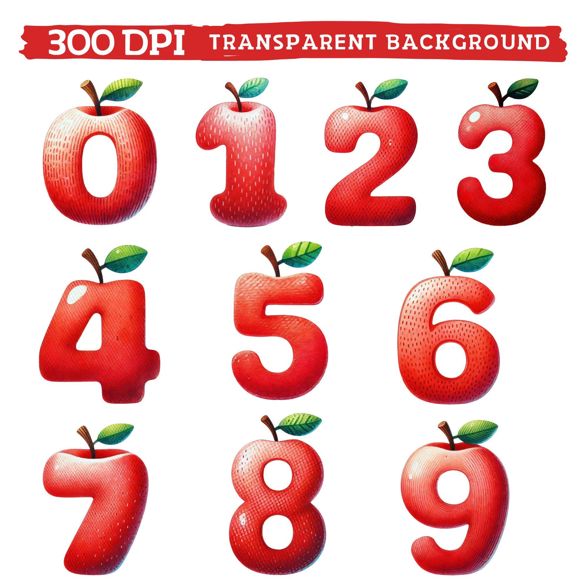 Apple Fruit Alphabet Clipart, Watercolor Red Fruit Letters and Numbers ...