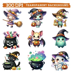 Cute Halloween Clipart, Spooky Watercolor Witchy, Nursery, Zombie ...