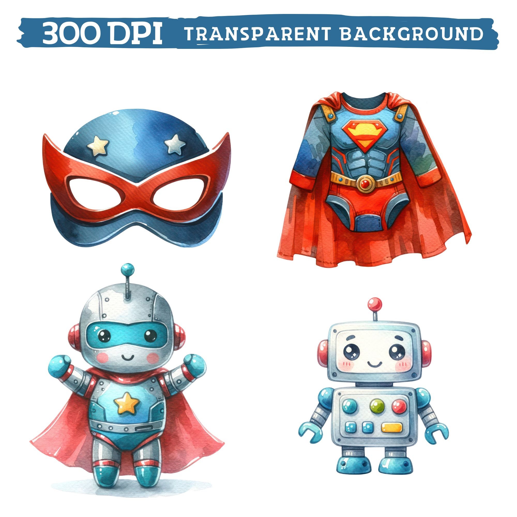 Watercolor Cute Superhero Boy Clipart, Superheroes Nursery Decor ...
