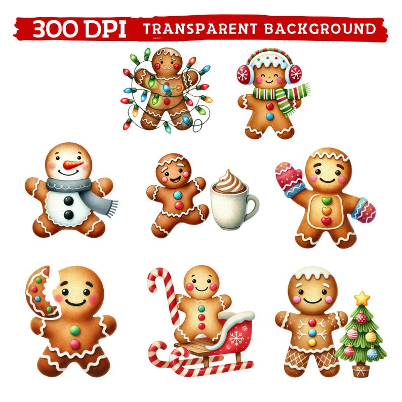 Funny Christmas Gingerbread Clipart, Watercolor Cute Holiday Nursery ...