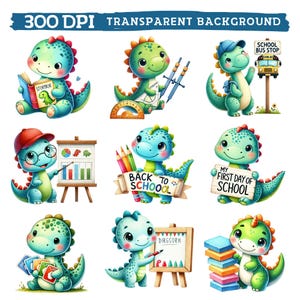 Dinosaur Back to School Clipart, Watercolor Cute Teachers Kids ...