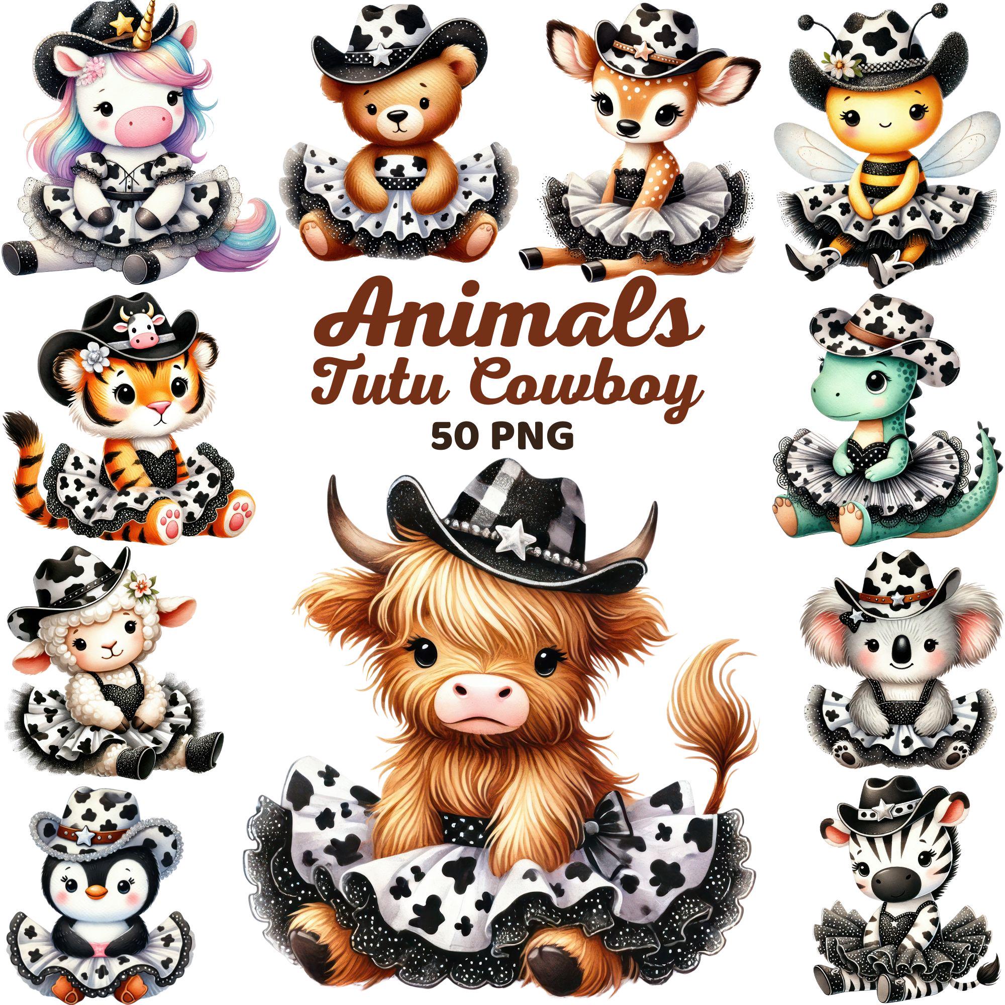 Black Tutu Animals Cowboy Clipart, Cute Western Ballet Animal, Country ...