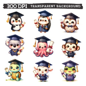 Graduation Animals Clipart, Watercolor Cute Academic Celebration ...