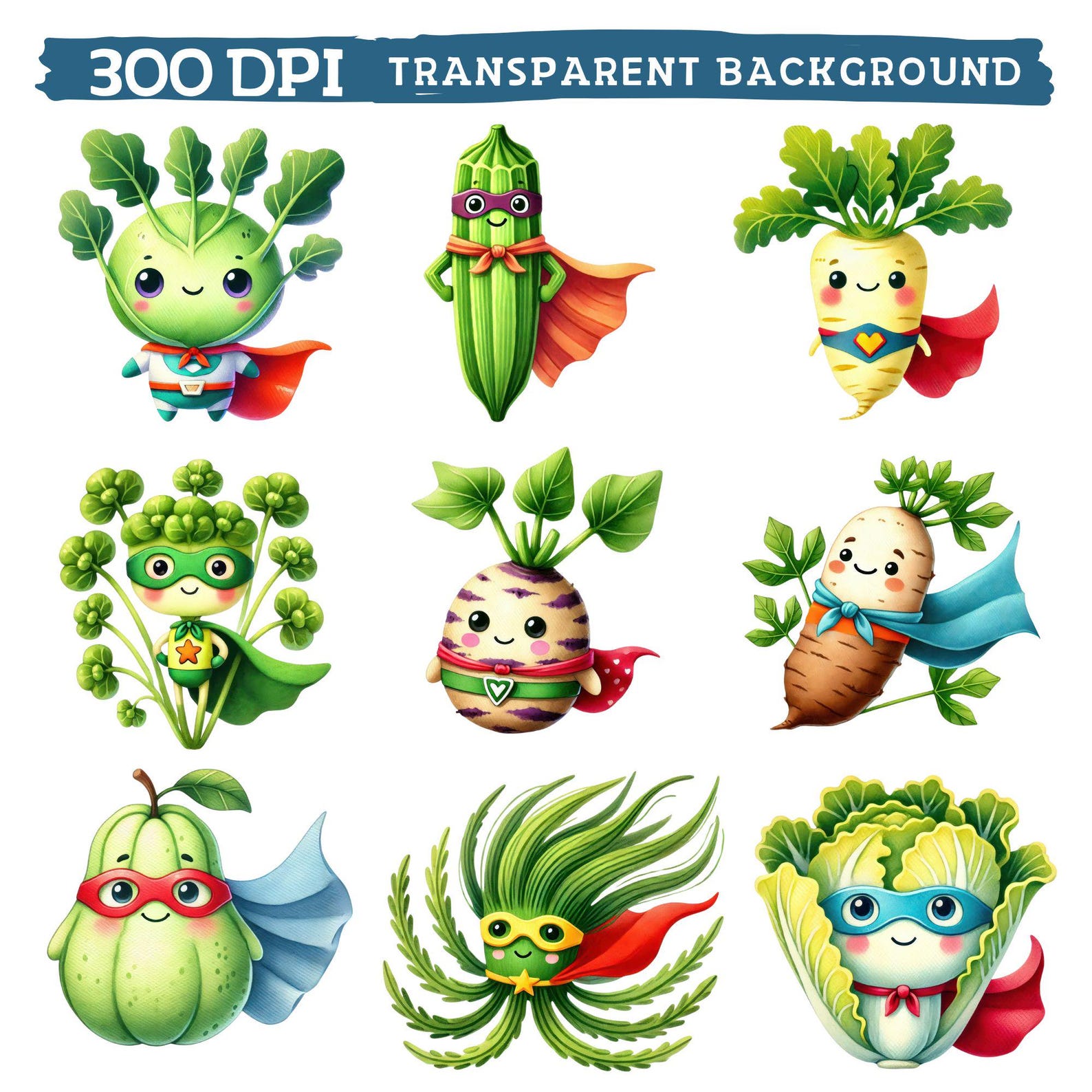 Superhero Vegetables Clipart, Watercolor Cute Healthy Food, Kids Veggie ...