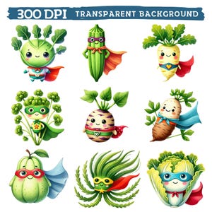 Superhero Vegetables Clipart, Watercolor Cute Healthy Food, Kids Veggie ...