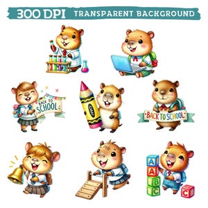 Back to School Capybara Clipart, Watercolor Cute Classroom Nursery ...