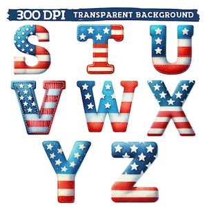 Patriotic Alphabet Clipart, 4th of July Letters and Numbers, Stars and ...