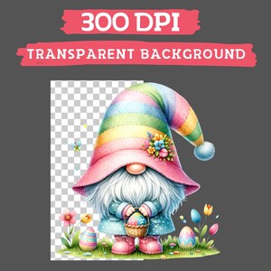 Watercolor Easter Gnome Clipart, Gnome Spring Flower Sublimation ...